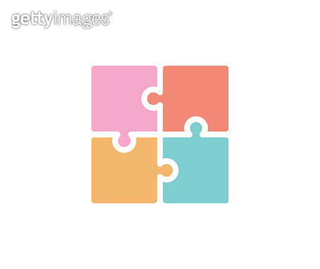 Trendy flat colorful puzzle icon. Vector illustration of four puzzle ...