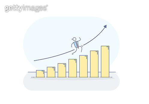 Vector illustration with businessman character climbing a graphic that ...