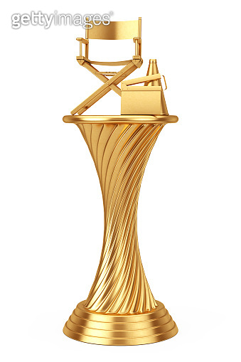 Cinema Award Concept. Golden Award Trophy Director Chair, Movie Clapper ...