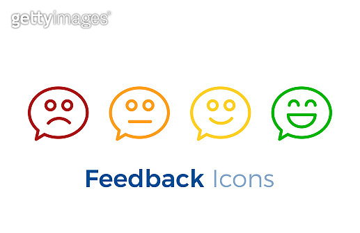 Speech bubbles with smiley faces expressing different levels of ...