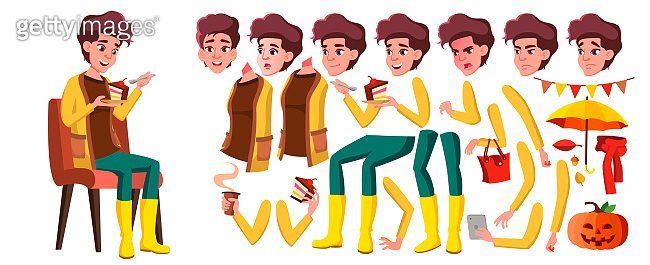 Teen Girl Vector. Animation Creation Set. Face Emotions, Gestures ...