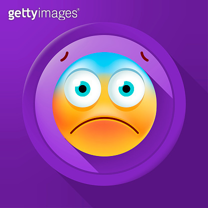 Cute Scared Emoticon on Color Button on Color Background . Isolated ...