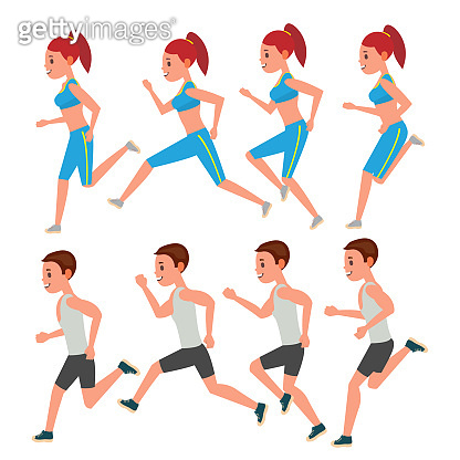 Male And Female Running Vector. Animation Frames Set. Sport Athlete ...