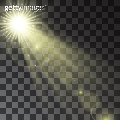 Glowing vector golden spotlight effect, star beams, projector rays with ...