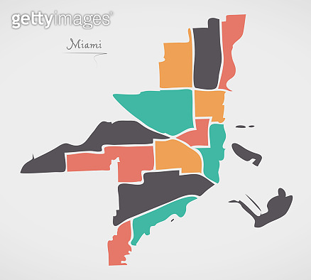 Miami Florida Map with neighborhoods and modern round shapes (985559514 ...