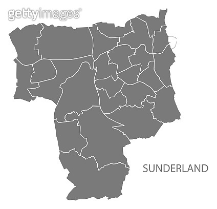 Sunderland city map with wards grey illustration silhouette shape ...
