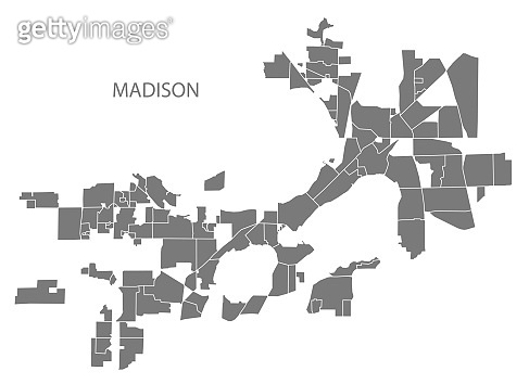 Madison Wisconsin city map with neighborhoods grey illustration ...
