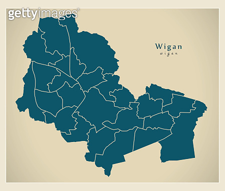 Modern City Map - Wigan city of England with wards UK (1070021380) - 게티 ...