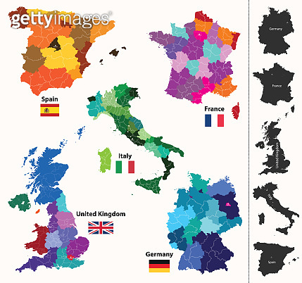 vector high detailed maps and flags of United Kingdom, Germany, France ...