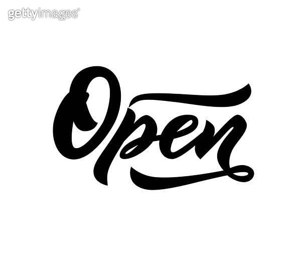 Word Open modern calligraphy lettering. Isolated. Black color ...