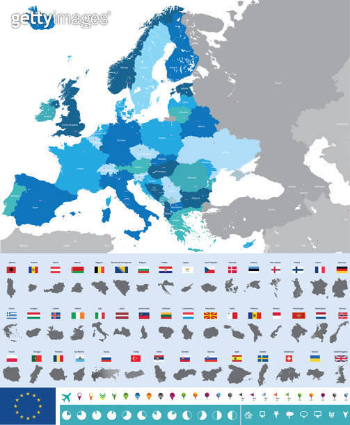 vector map of Europe with countries names and borders. Collection of ...