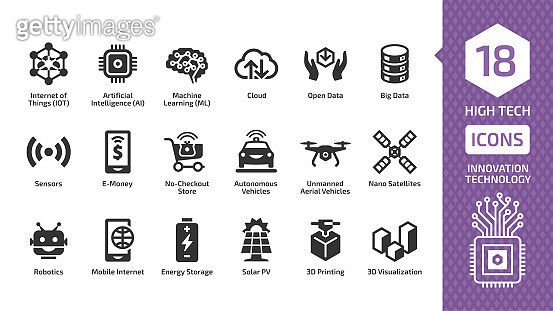 Vector innovation technology icon set with high tech digital wireless ...