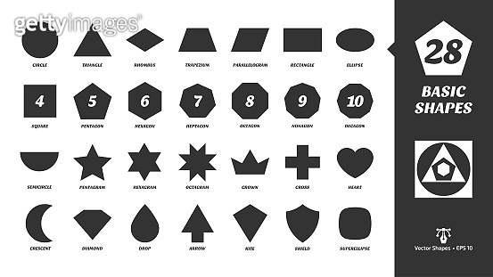 Vector basic simple silhouette shapes set. Geometric figures: circle ...
