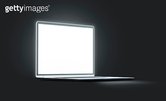 Blank white luminous laptop screen mockup, side view (1072603028) - 게티이미지뱅크