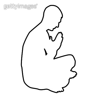 Man praying silhouette icon black color illustration outline ...