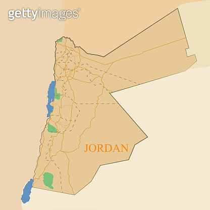 Jordan. Vector map. Geographic map detailed with the designation of ...