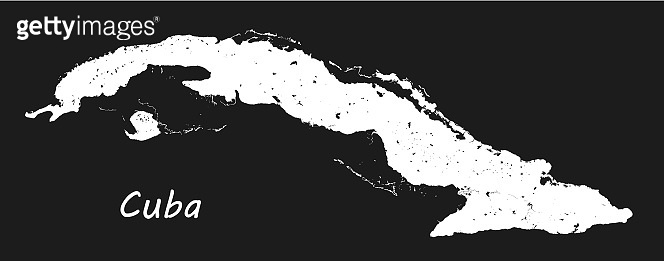 Cuba. Vector black and white map. Geographic map detailed outlines with ...