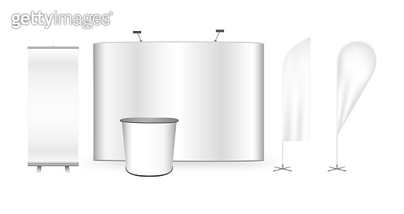 Vector exhibition promo set. Pop up trade show stand, promotion retail ...