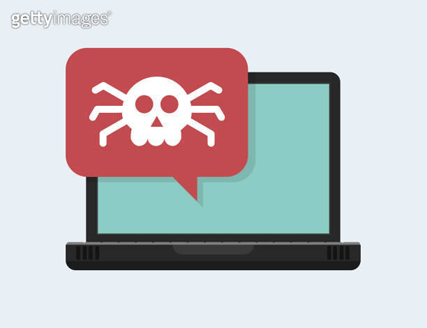 Alert notification on laptop computer vector, malware concept, spam data, fraud internet error ...