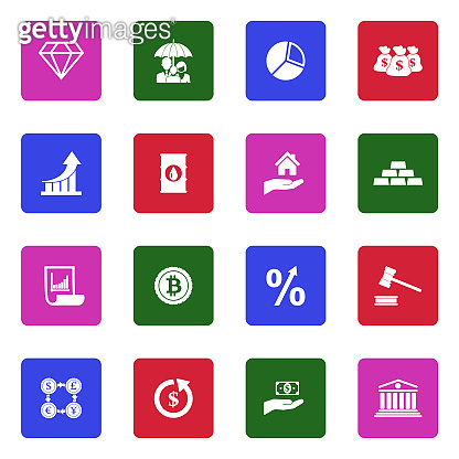 Investment Icons. White Flat Design In Square. Vector Illustration ...