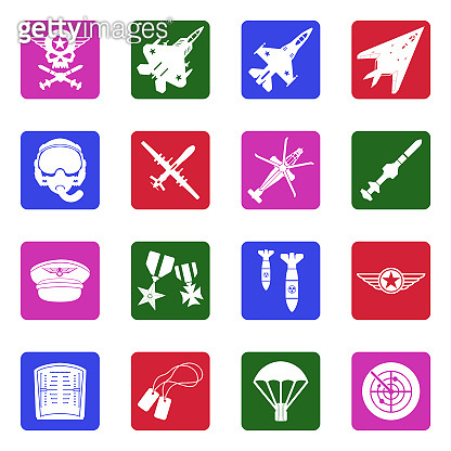 Air Force Icons. White Flat Design In Square. Vector Illustration ...