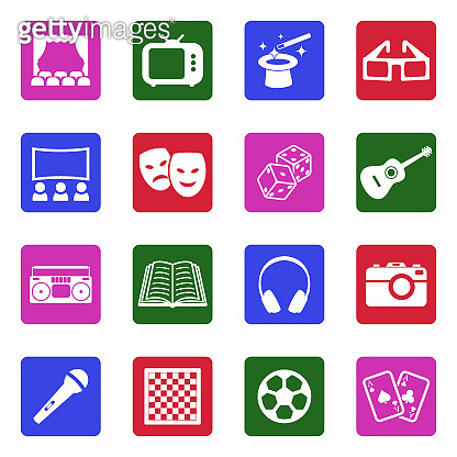 Entertainment Icons. White Flat Design In Square. Vector Illustration ...