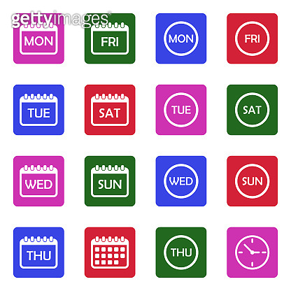 Days Of The Week Icons. White Flat Design In Square. Vector ...