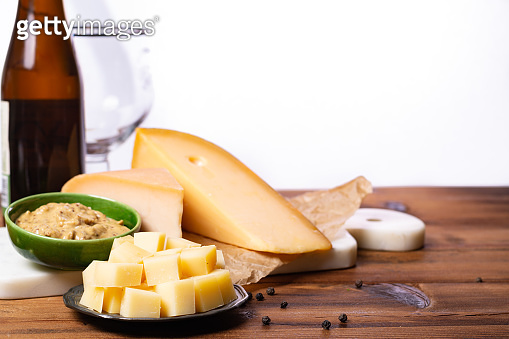 Famous Dutch finger food usually served with glass of beer, cubes hard ...