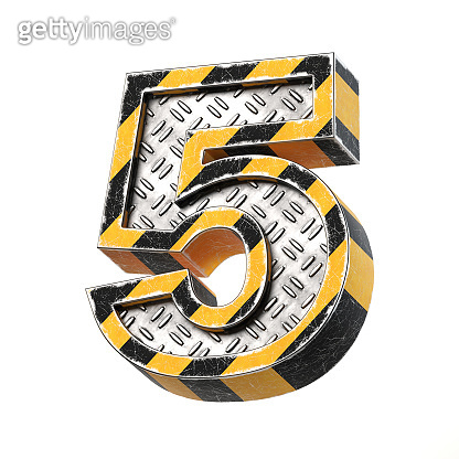 Industrial black and yellow striped metallic font, 3d rendering, number ...