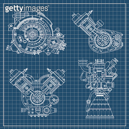 Set of drawings of engines - motor vehicle internal combustion engine ...