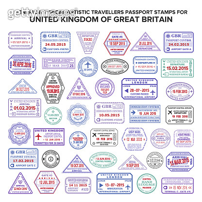 Custom vector typical artistic passport arrival and departure stamps ...