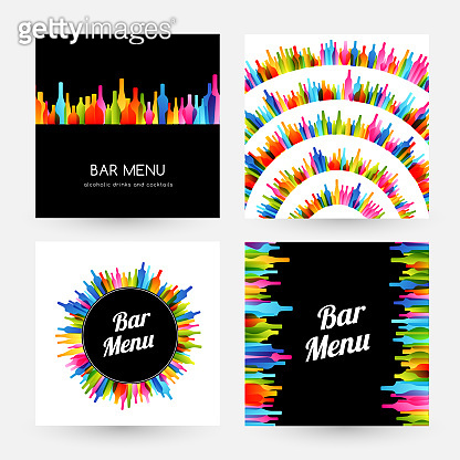 Bar menu design collection. Cards, curve borders and round badge ...