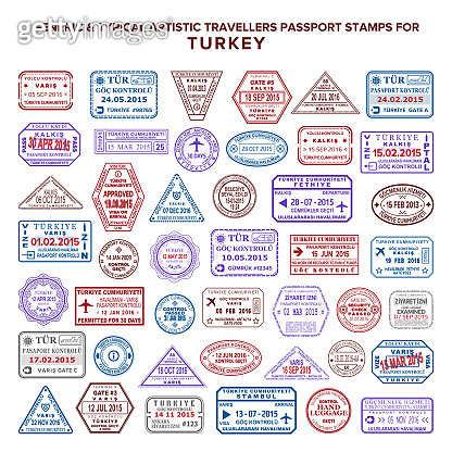 Custom vector typical artistic passport arrival and departure stamps ...