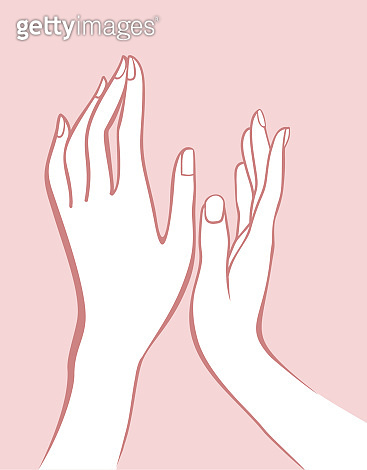 Female hands outline drawing on pink background 이미지 (1010269640) - 게티이미지뱅크