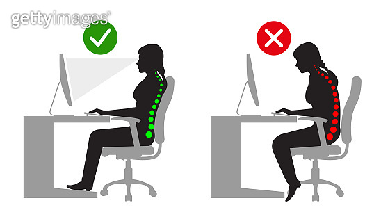 Ergonomics - Silhouette of correct and incorrect sitting posture when ...