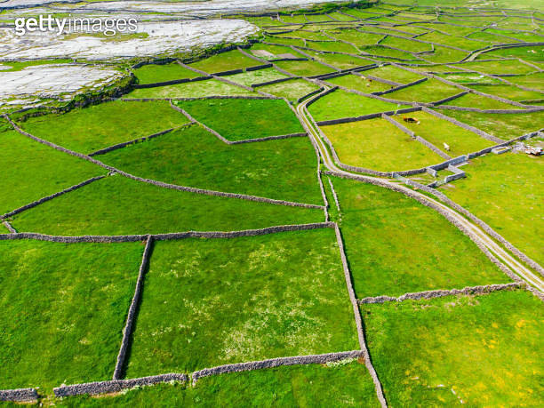 Aerial view of Inishmore or Inis Mor, the largest of the Aran Islands ...