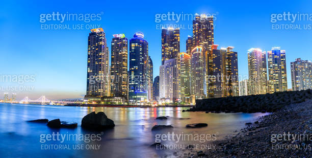 Skyscrapers of the Marine City in Haeundae waterfront district in Busan ...