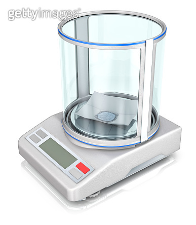 Laboratory scales measuring the weight of the powder on paper 이미지 ...