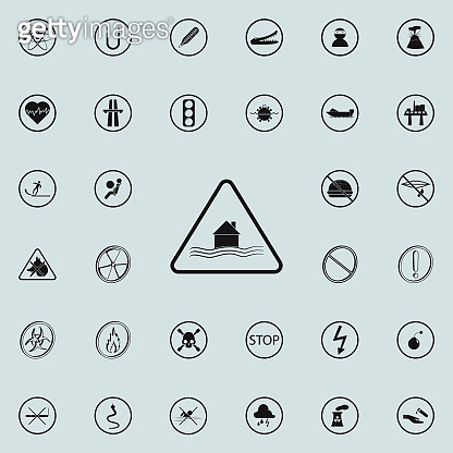 danger sign of house flooding icon. Warning signs icons universal set ...