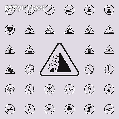 sign dangerous crashing stones icon. Warning signs icons universal set ...