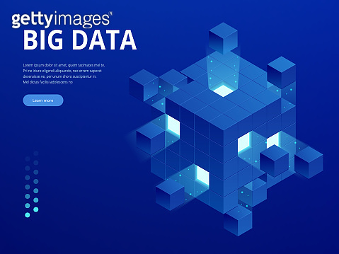 Isometric Digital Technology Web Banner. BIG DATA Machine Learning Algorithms. Analysis and ...