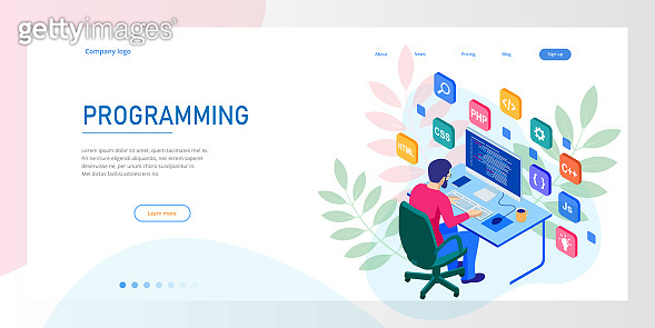 Isometric Programmer Coding New Project Web Developer Programming Concept Landing Page Or