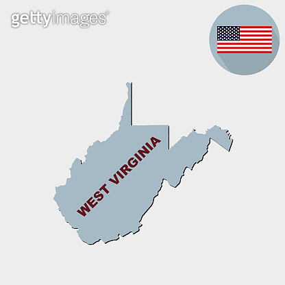 Map of the U.S. state of West Virginia on a grey background. Ame ...