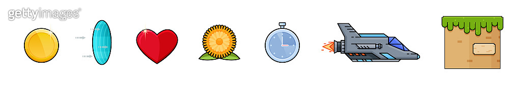 2D platform objects, elements of bonuses in 8-bit game. (1064022010 ...