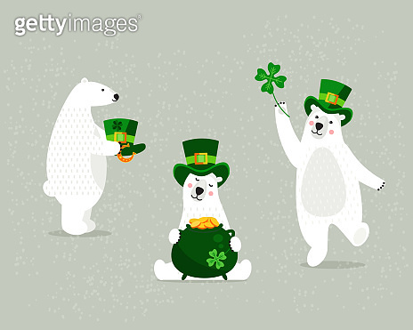 Set of beautiful white polar bears, on St. Patrick's Day 이미지 (985587184 ...