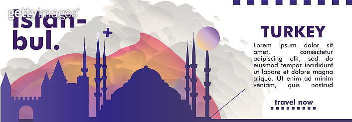 Turkey Istanbul skyline city gradient vector banner 이미지 (1074292742 ...