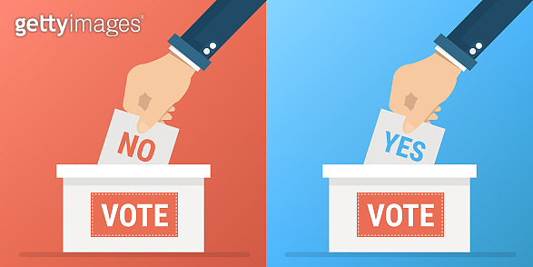 Voting concept in flat style - hand putting paper in the ballot box ...