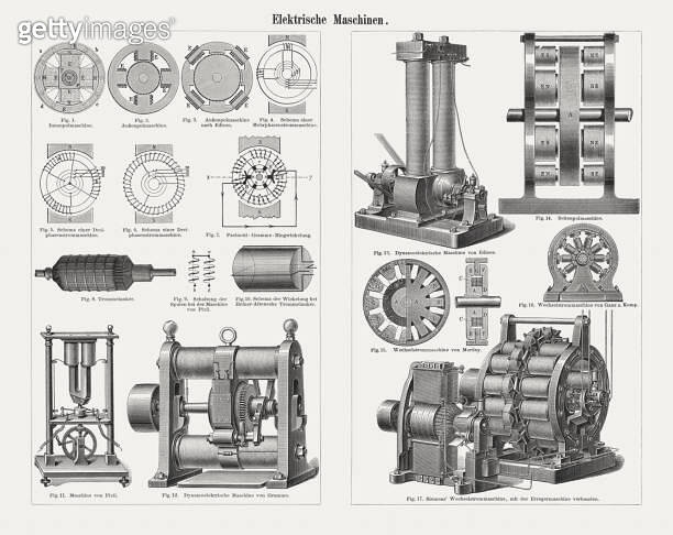 Historic electric machines, wood engravings, published in 1897 이미지 ...