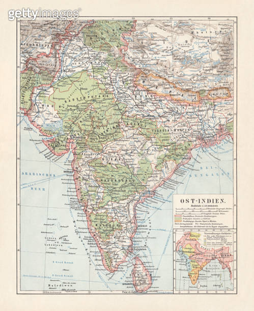Historical map of East India, lithograph, published in 1897 (1074192106 ...