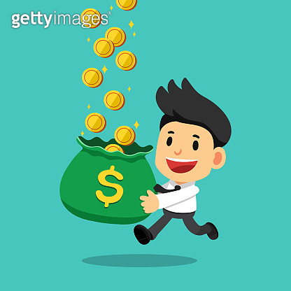 Vector cartoon illustration business concept businessman earning money ...